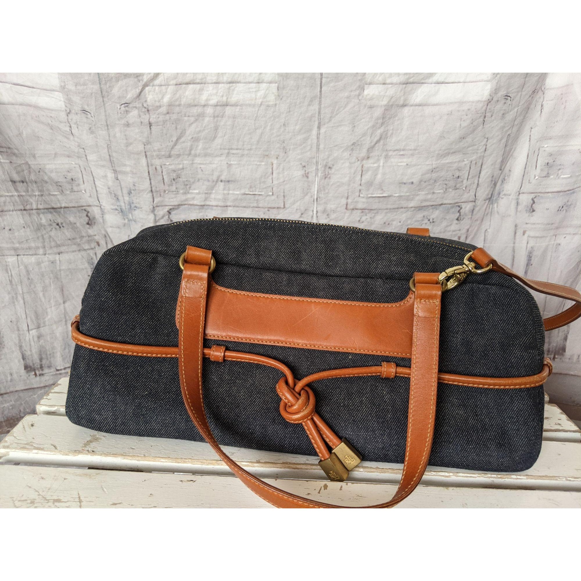 Ralph Lauren Indigo Denim Leather Purse Tote Bag Shoulder | Etsy