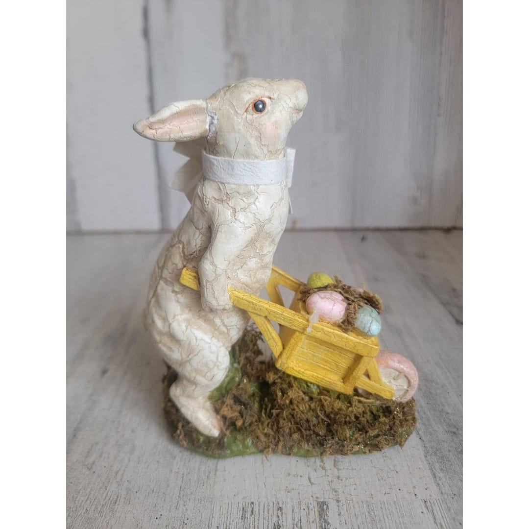 Bunny AS IS Vintage Rustic Easter Rabbit Egg Wheel Barrow Figure - Etsy