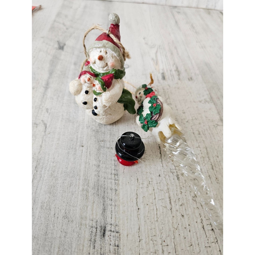 Vintage Snowman Icicle Wreath Family Unique Set Ornament Xmas Small ...