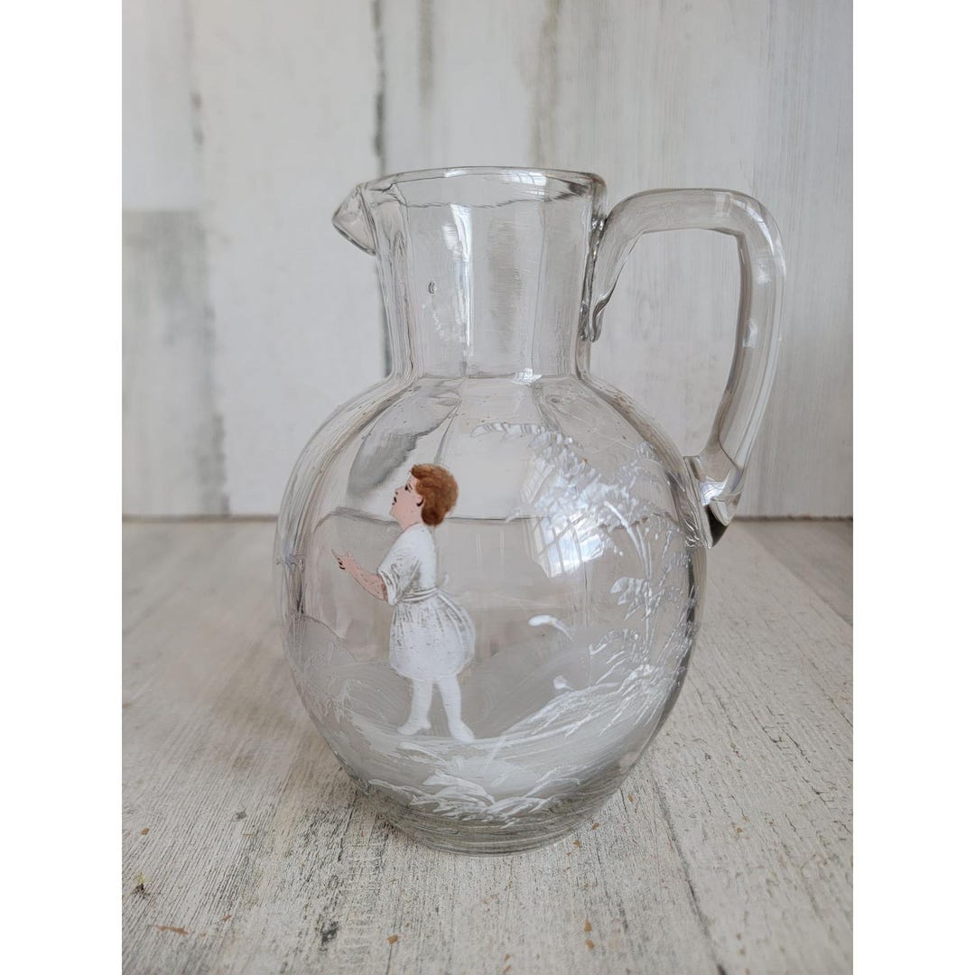 Mary Gregory Painted Girl Pitcher Vintage Glass Home White Tree - Etsy