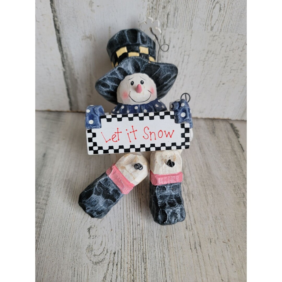 Wooden Jointed Let It Snow Mini Snow Sitting Snowman Xmas Figure - Etsy