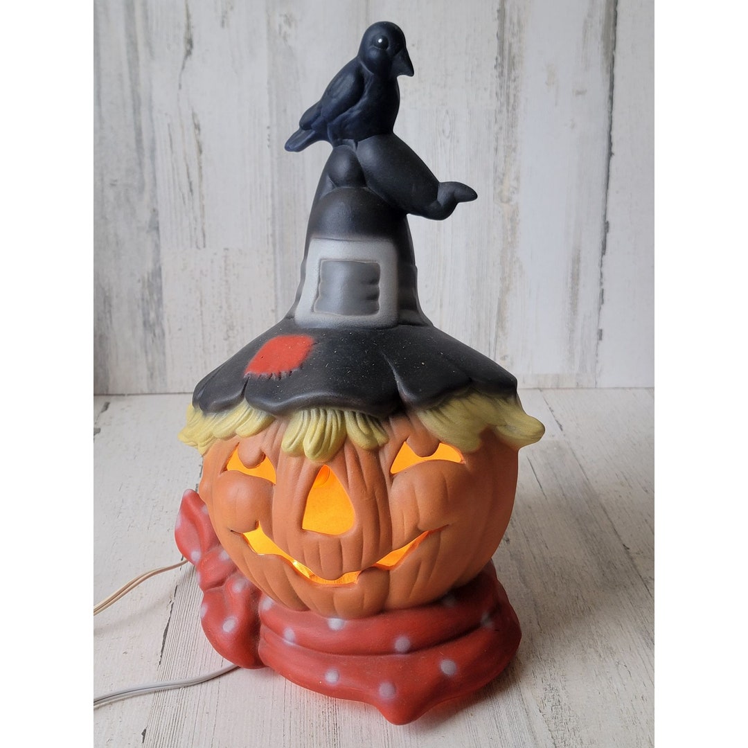 Vintage Ceramic Scarecrow Jack O'lantern Head Crow Light - Etsy