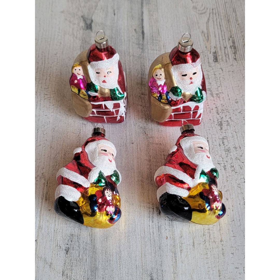 Blown Glass Santa Claus Chimney Toy Bag Ornament Set Glitter Xmas - Etsy