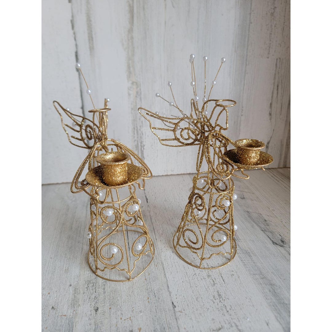 Glitter Golden Angel Candlestick Holder Xmas Religious Set Decor - Etsy