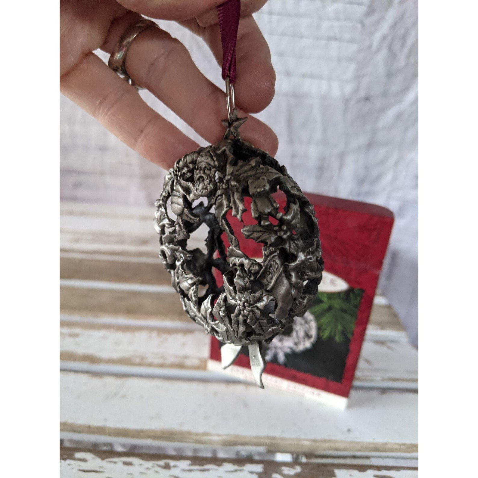 Hallmark Glowing Pewter Wreath Ornament 1993 Xmas Holiday Tree - Etsy