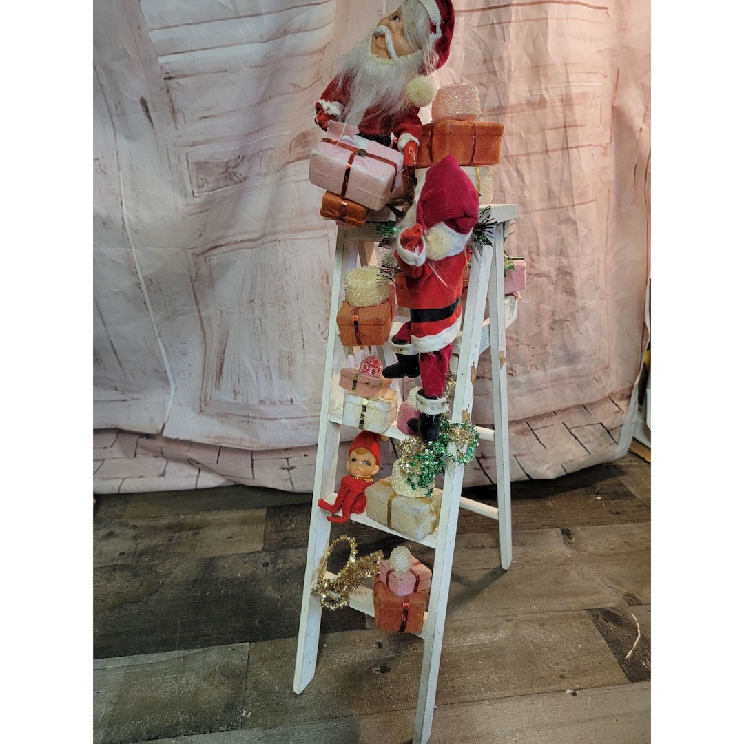 Vintage Wooden Santa Ladder AS IS Gifts Elf Tree Mistletoe Decor Xmas ...