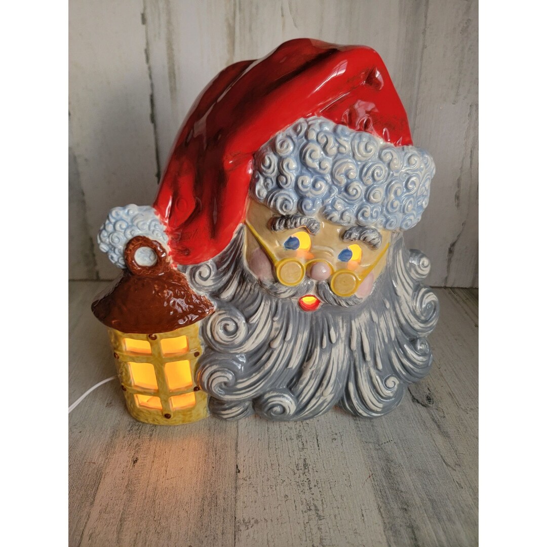 Ceramic Bisque Vintage Light up Santa Claus Lantern Xmas Decor - Etsy