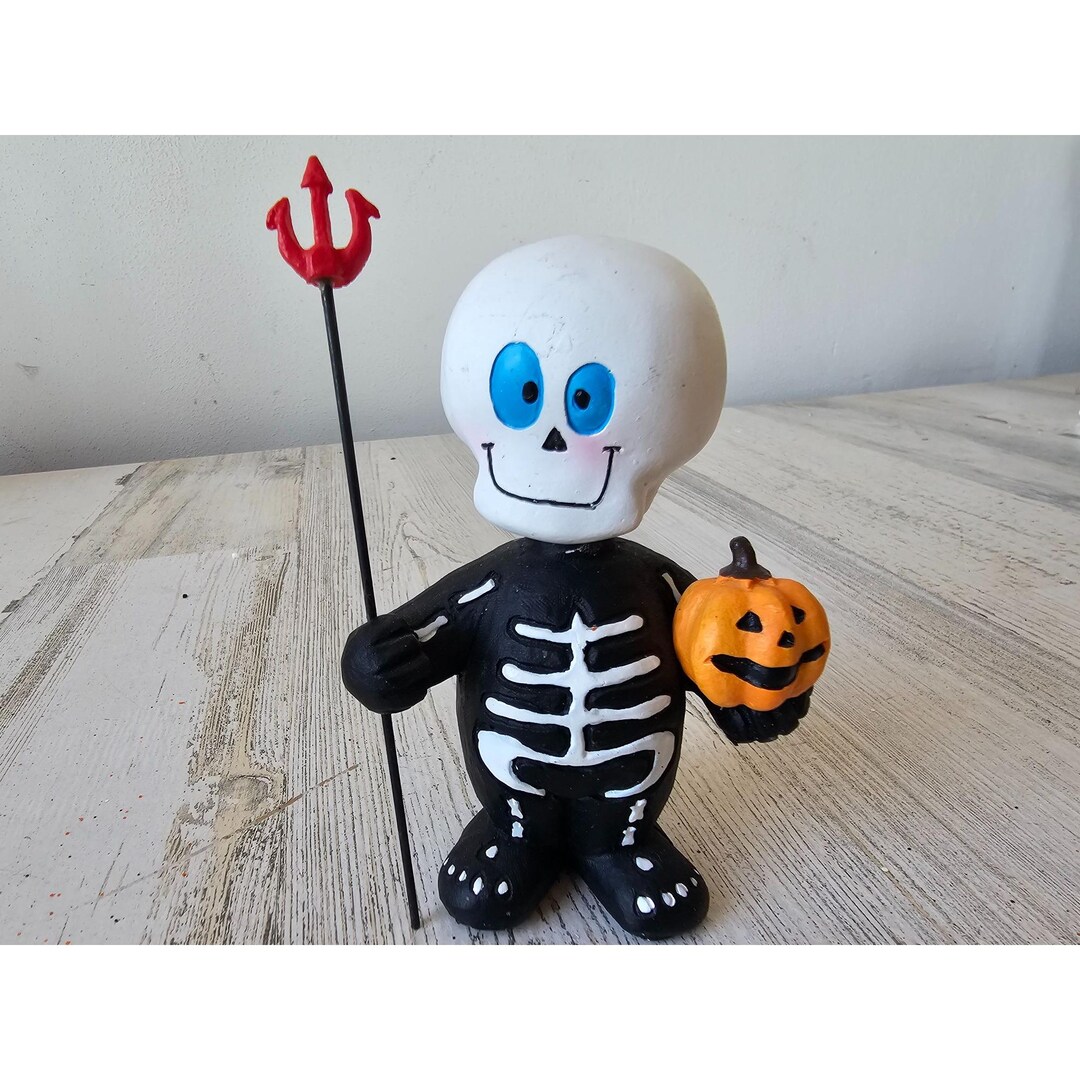 Skeleton Devil Bobblehead Statue Halloween Pumpkin Decor Unique Shabby ...