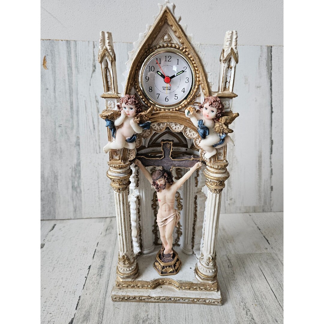 Religious Jesus Crucifix Cathedral Clock Church Angels Cherub Unique ...