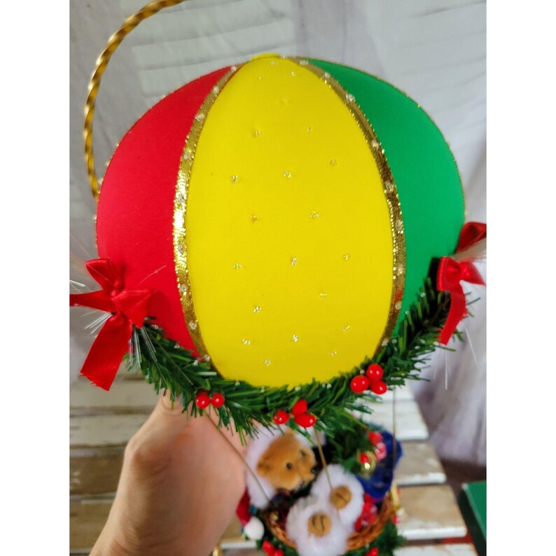 Fiber Optic Hot Air Balloon Teddy Bear Xmas Holiday Decor Centerpiece ...