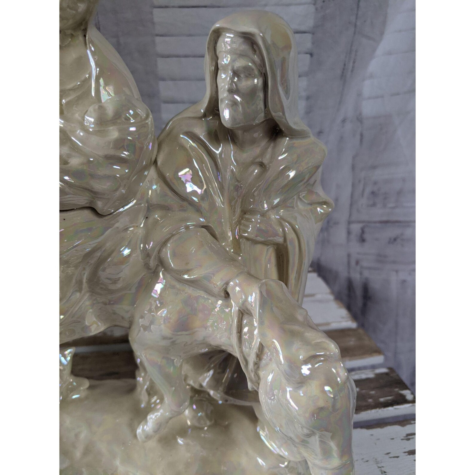 Iridescent nativity Joseph Mary donkey figurine Xmas statue | Etsy