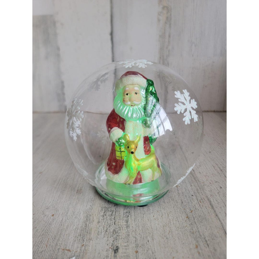 Santa Ball Light up Snowball Glass Ornament Xmas Glitter - Etsy