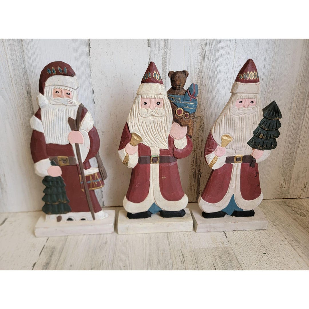Wooden Santa Claus Set Tree Toy Sack Figure Xmas Decor - Etsy