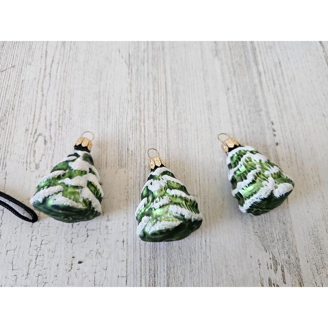 Mini Glass Tree Glitter Ornament Set Xmas Green Sparkle - Etsy