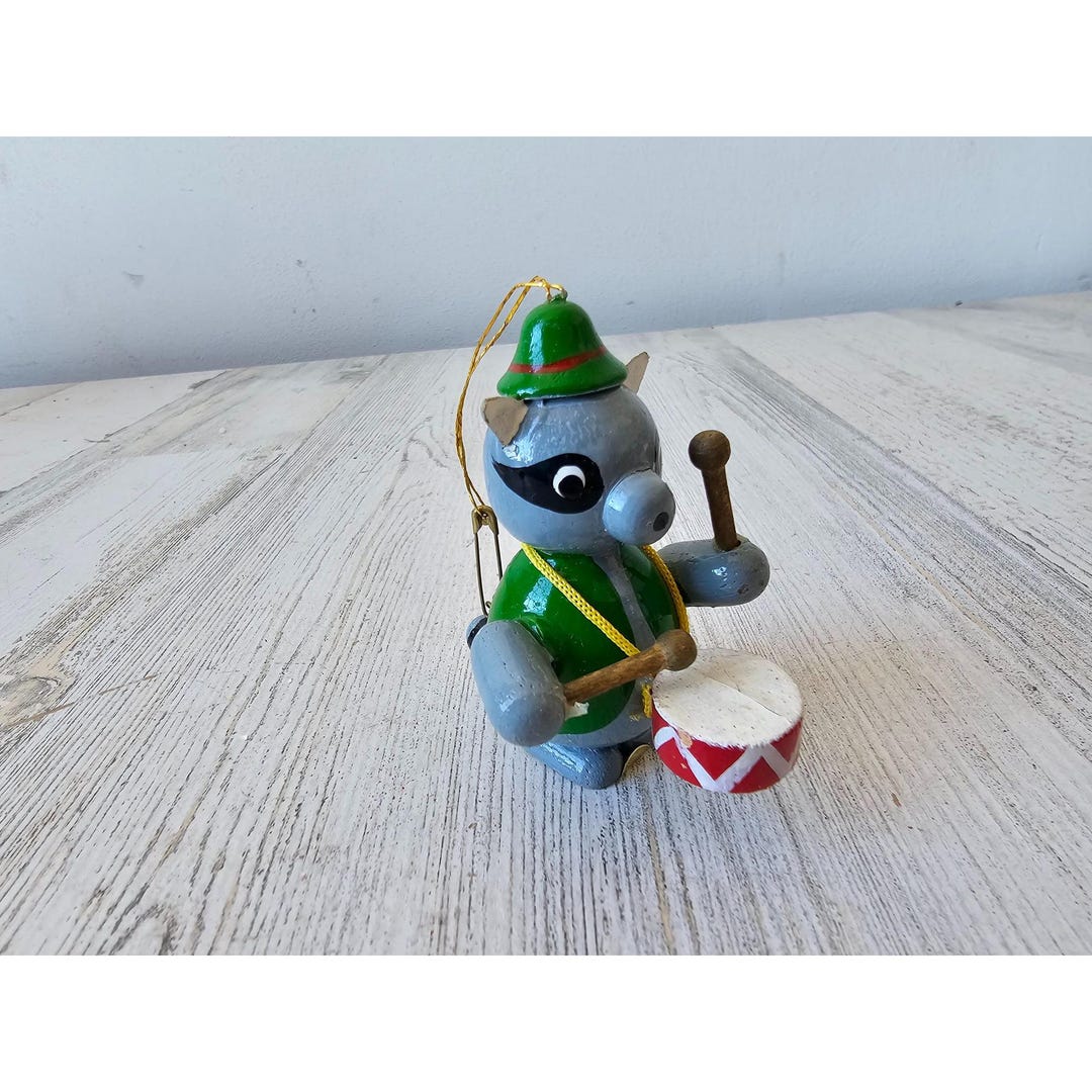 Vintage Dakin Wooden Raccoon Band Drums Ornament Xmas Tree - Etsy