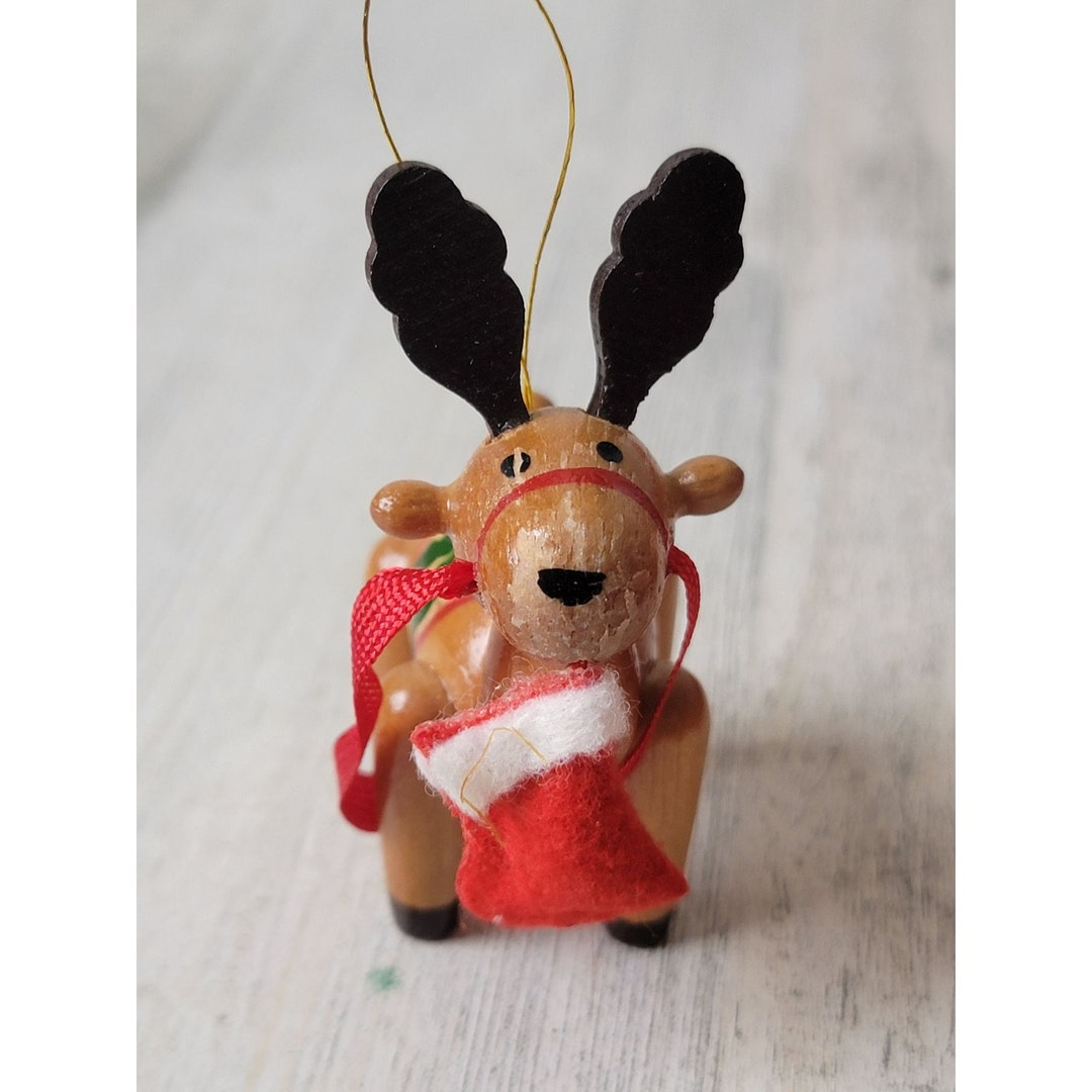 Wooden Reindeer Stocking Mistletoe Ornament Xmas Decor - Etsy