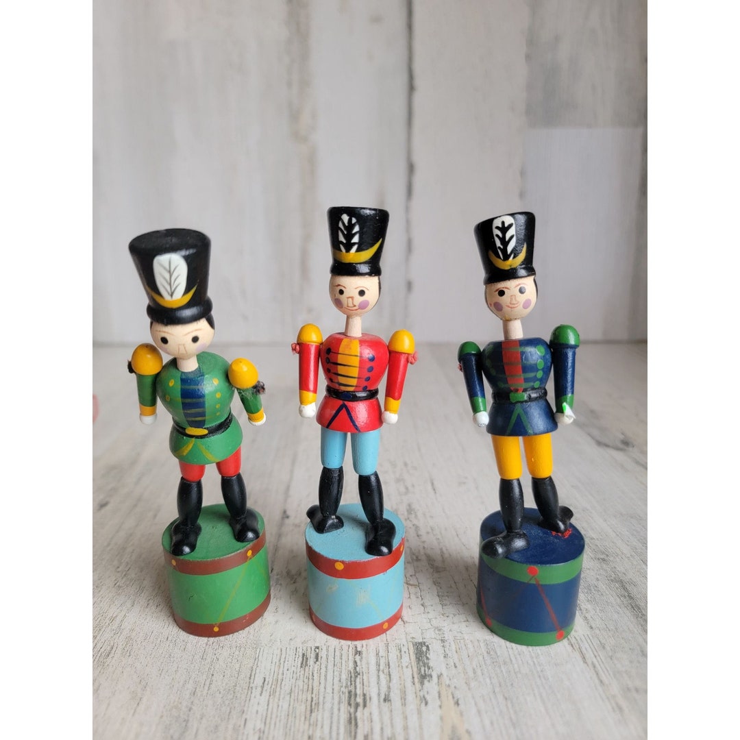 Wooden Nutcracker Vintage Push Collapsible Toy Figure Set Xmas - Etsy