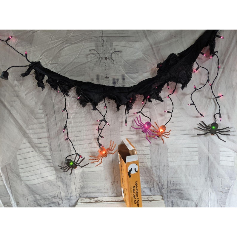 Lighted Gauze Spider Drape Light Set String Halloween Decor | Etsy