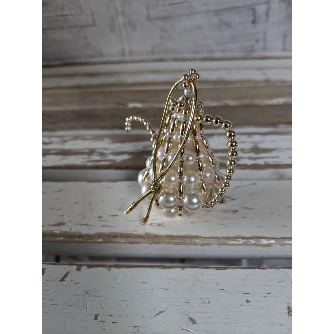 Pearl Beaded Teapot Ornament Xmas Holiday Tree Vintage - Etsy