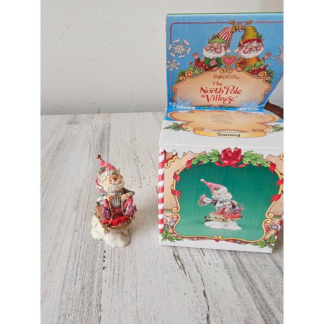 Enesco Sammy Elf North Pole Sled Village Zimnicki Figurine Xmas Vintage ...
