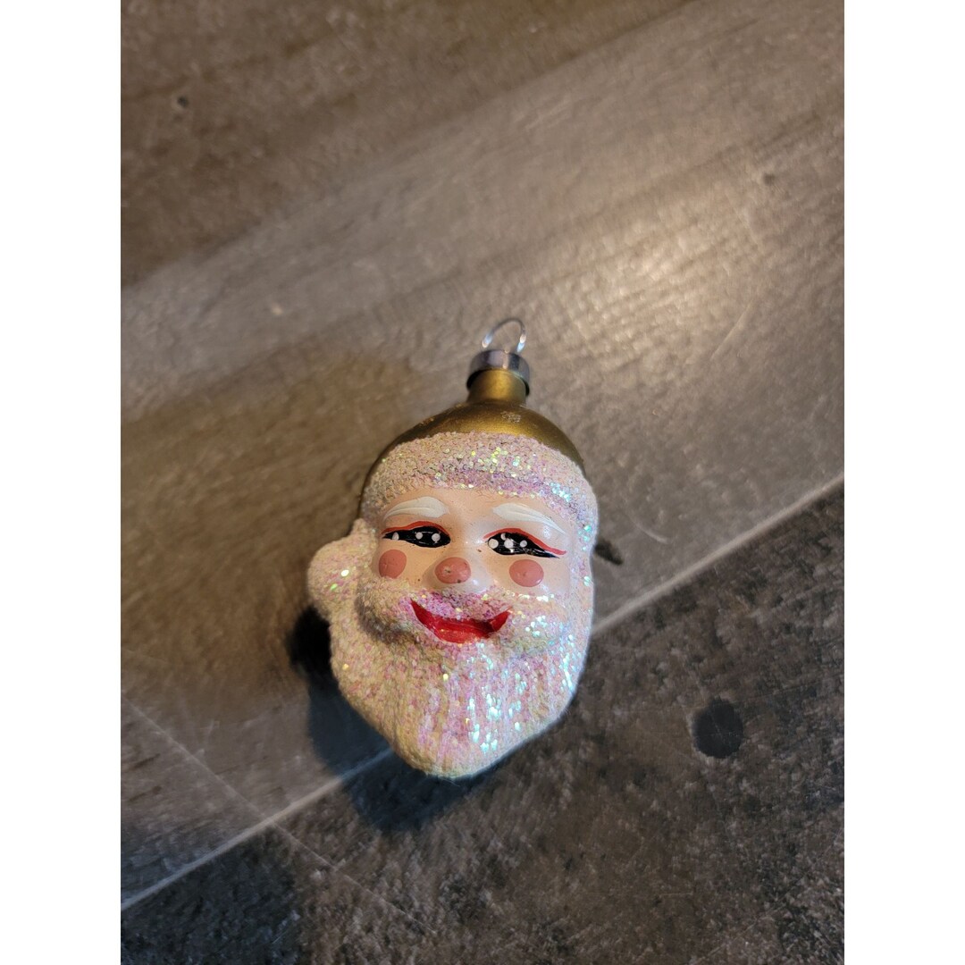 Blown Glass Glitter Santa Smile Ornament Xmas - Etsy
