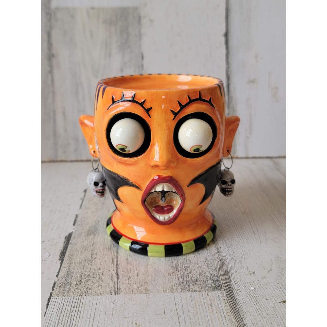 Dept 56 Googly Eye Candle Holder Stand Witch Skull Ceramic Halloween ...