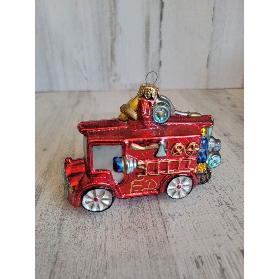 Vintage Fire Department Glass Truck Ornament Xmas - Etsy