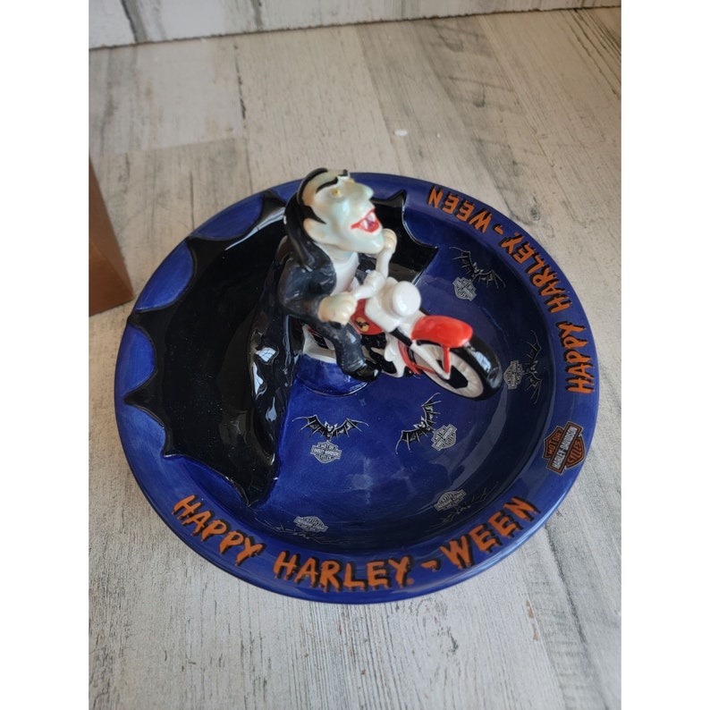 Harley Davidson Dracula on Bike Porcelain Dish Halloween - Etsy
