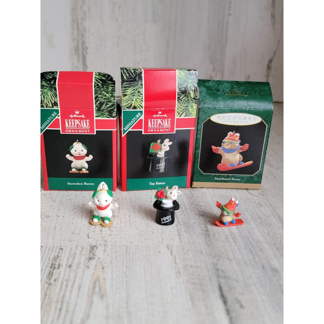 Hallmark Snow Board Bunny Variety Ornament Miniature Set Magic Hat - Etsy