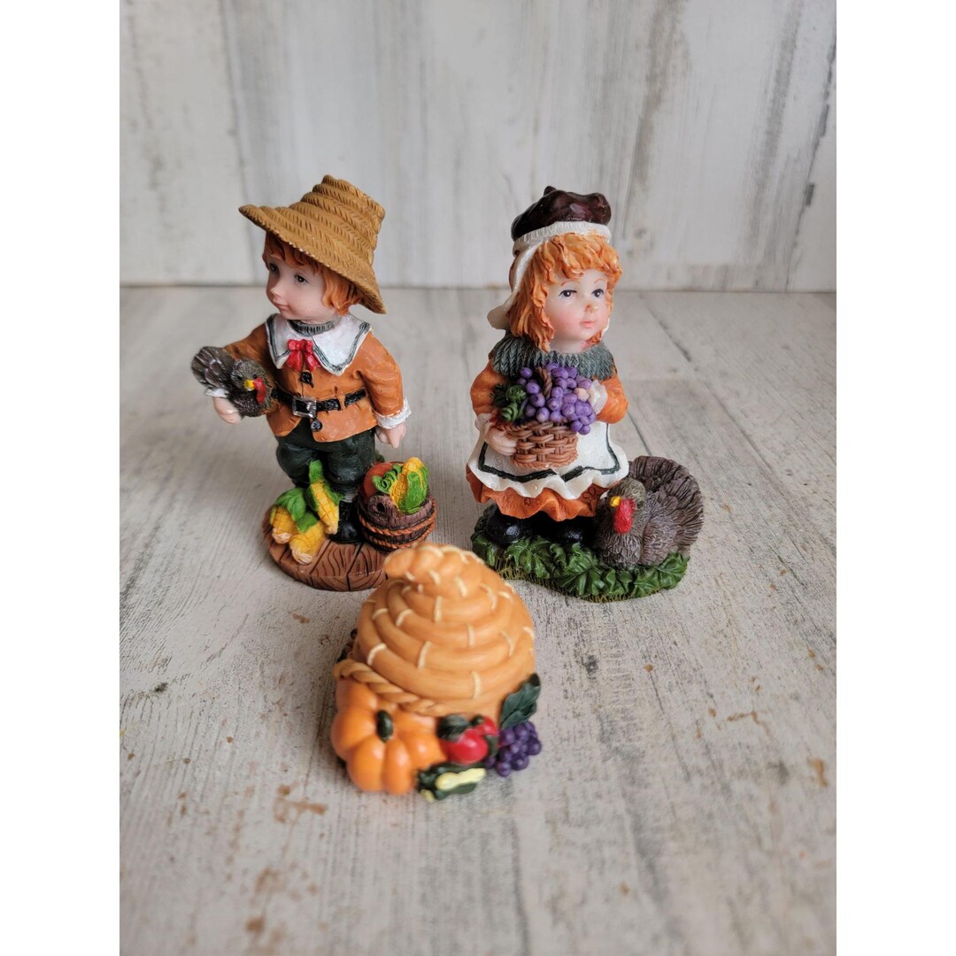 Rustic Pilgrim Bounty Thanksgiving Figure Fall Set Decor Cornucopia - Etsy
