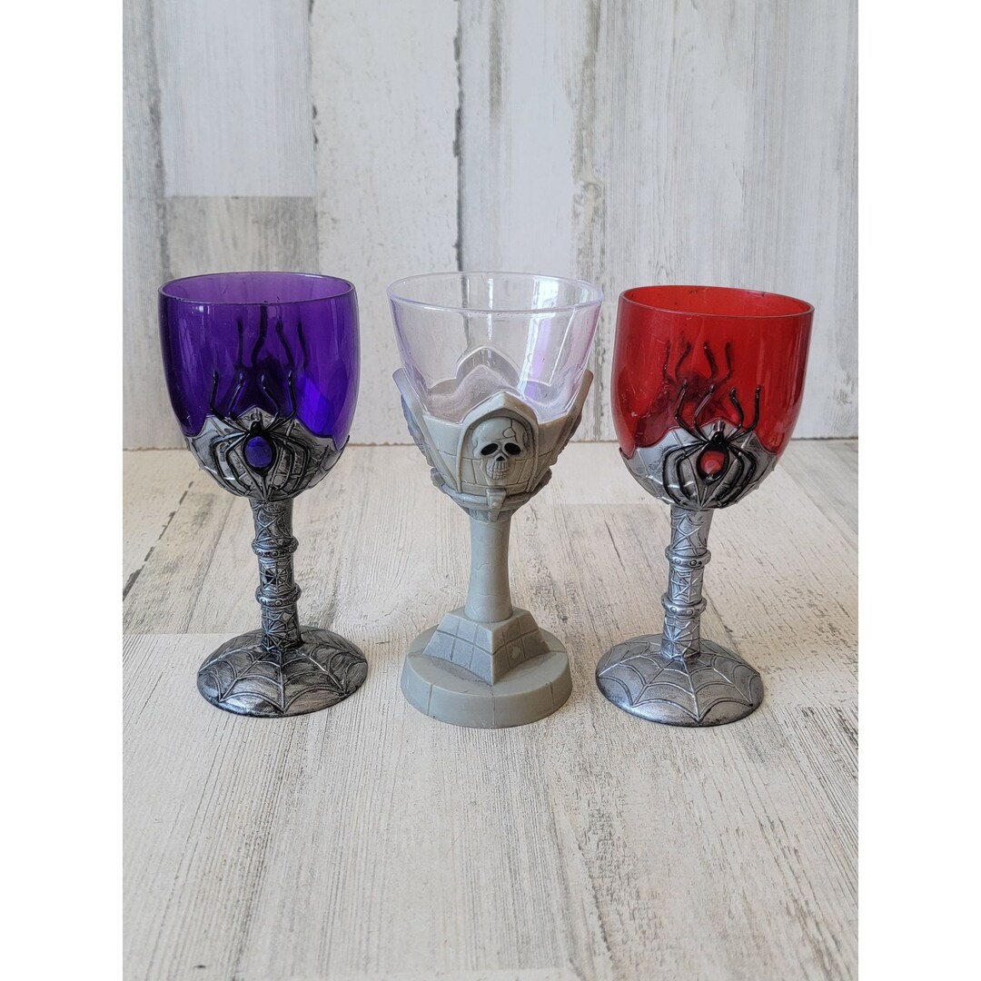 Halloween AS IS Spider Skull Goblets Set Plastic Cup Purple Red - Etsy