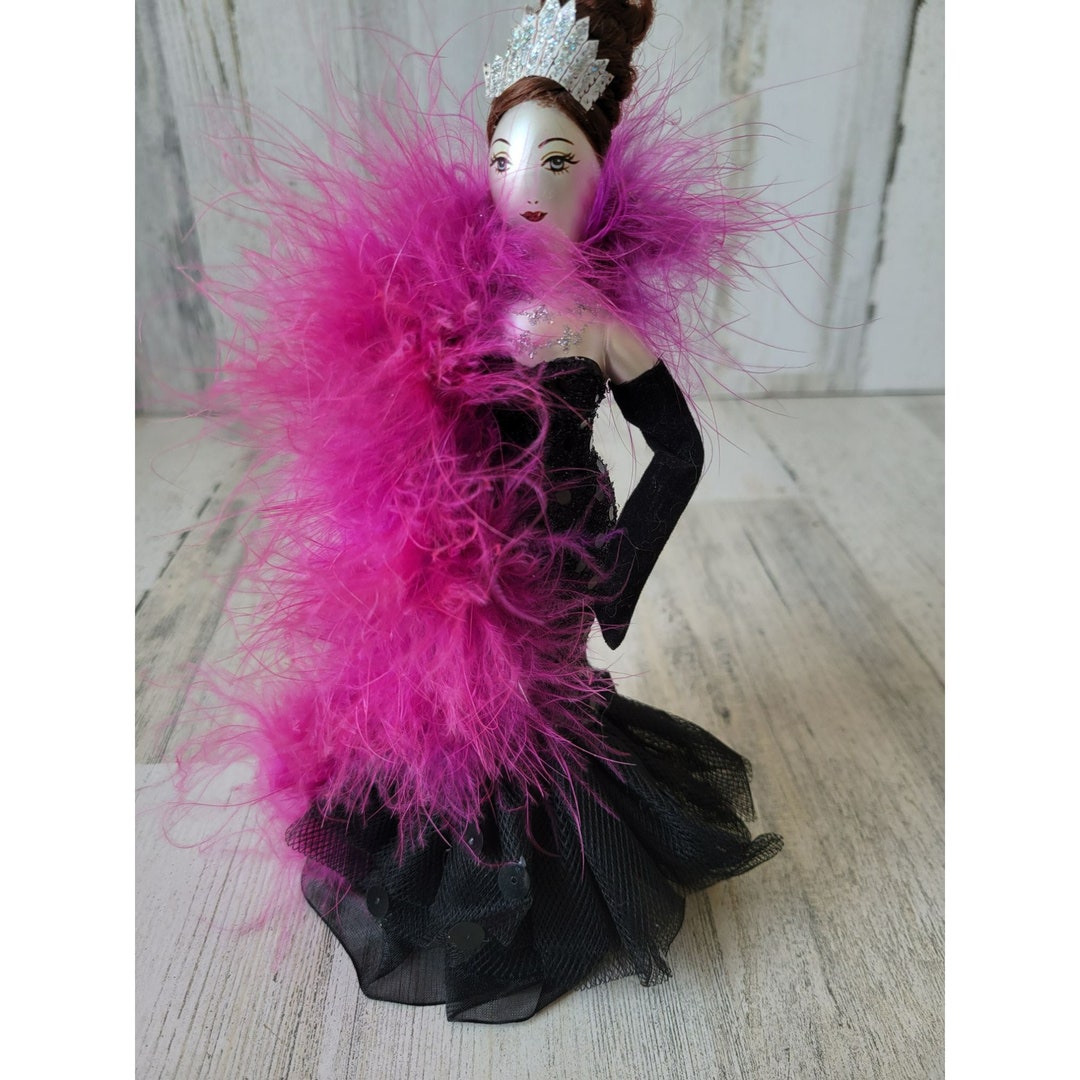 Vintage De Carlini Italian Lady Glass Evening Dress Feather ...