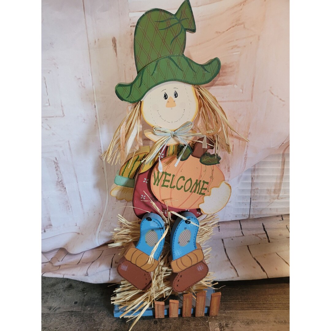 Wooden Scarecrow Welcome Pumpkin Thanksgiving Fall Decor Figure - Etsy