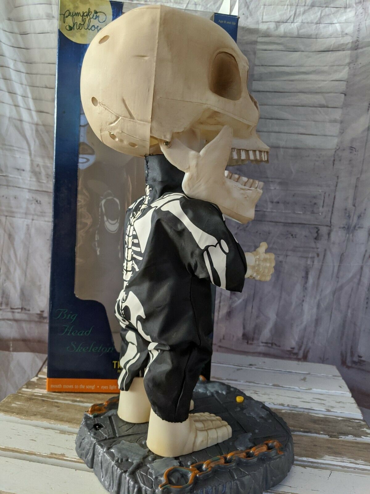 Lemax Pumpkin Hollow Big Head Skeleton Lights Sound Sings | Etsy