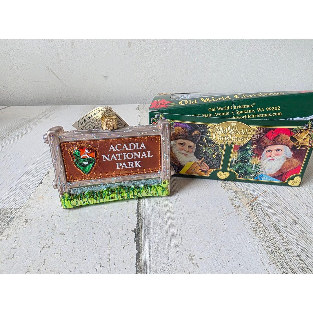 OWC Old World Acadia National Park Sign Glass Glitter Ornament Xmas ...