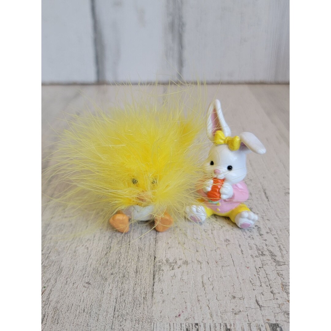 Mini Easter Bunny Carrot Fluffy Chick Spring Figure Decor Set - Etsy