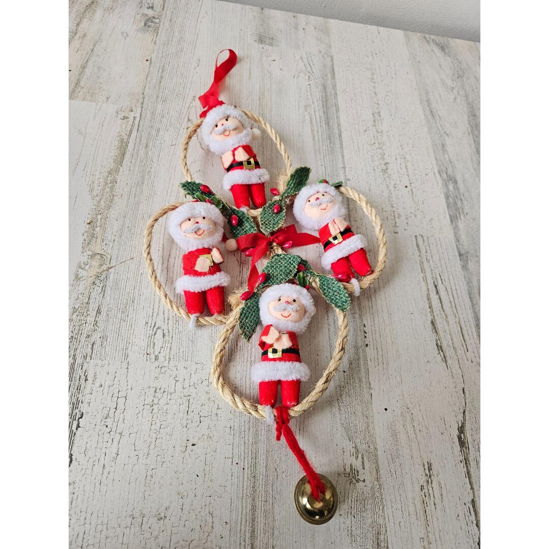Vintage Rope Santa Elf Pixie Hanging Xmas Decor Bell Poinsettia Xmas ...