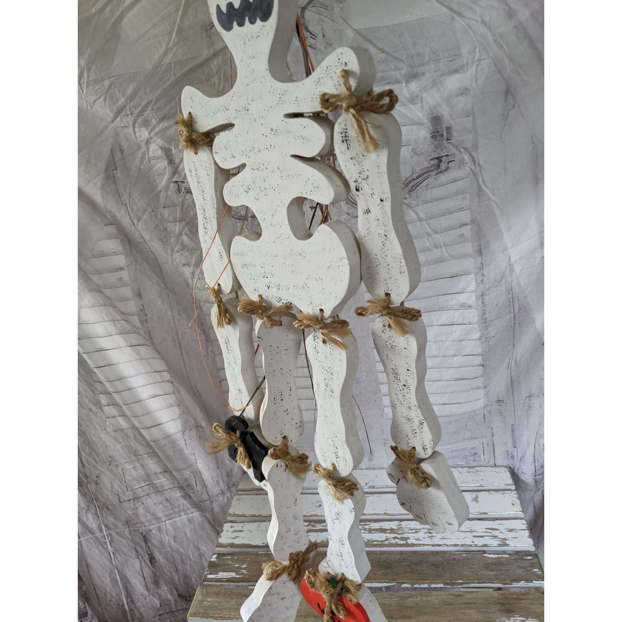 Large hanging wooden skeleton folk art country Halloween decor | Etsy