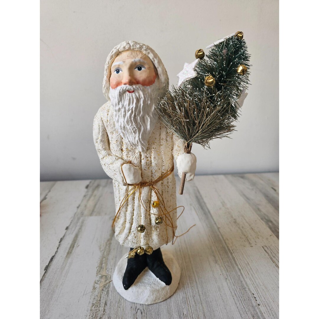 Dept 56 Large Santa Tree Statue Figurine 14 in Bells Gold Unique Shabby ...
