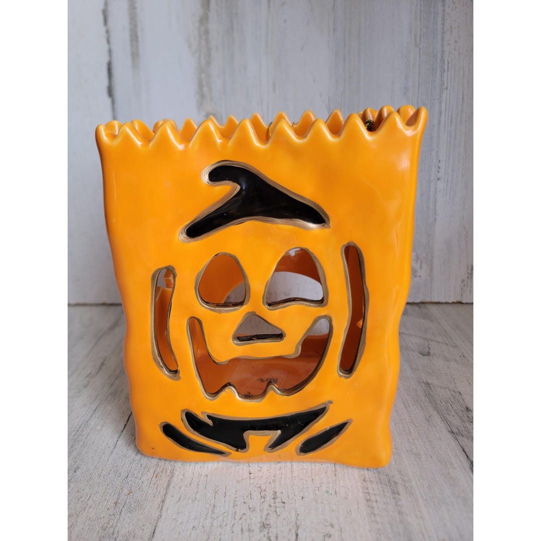 Blue Sky Jack O Lantern Paper Bag Ceramic Tea Light Holder Halloween - Etsy