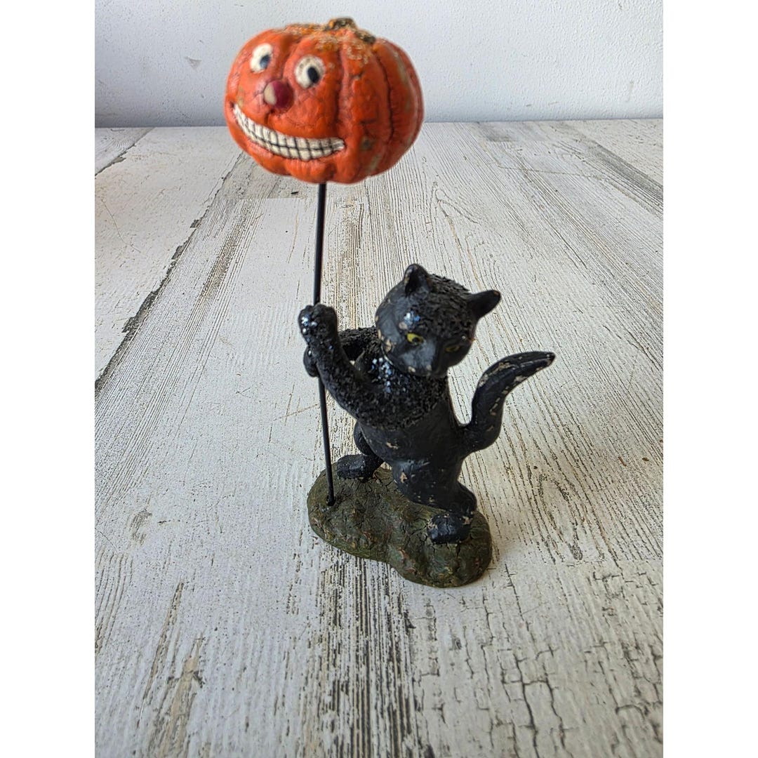 Bethany Lowe Cat Parade Pumpkin Balloon Halloween Figurine Statue Decor ...