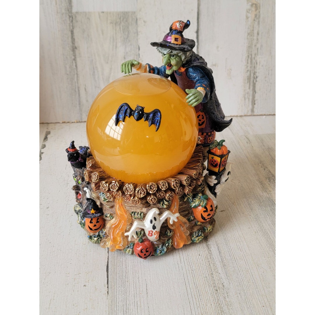 Halloween Witch Light up Snow Globe Cauldron Potion Pumpkin Ghost Crow ...
