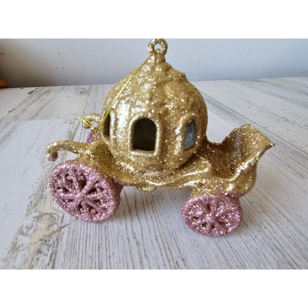 Glitter Pumpkin Cart Cinderella Ornament Gold Pink Sparkle Unique Xmas ...