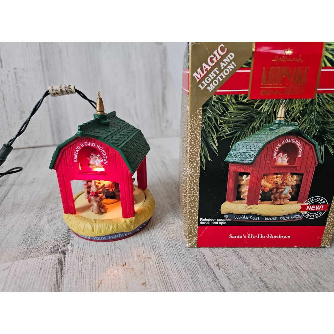 Vintage Hallmark Santa's Ho Ho Hoedown 1990 Ornament Motion Light up ...