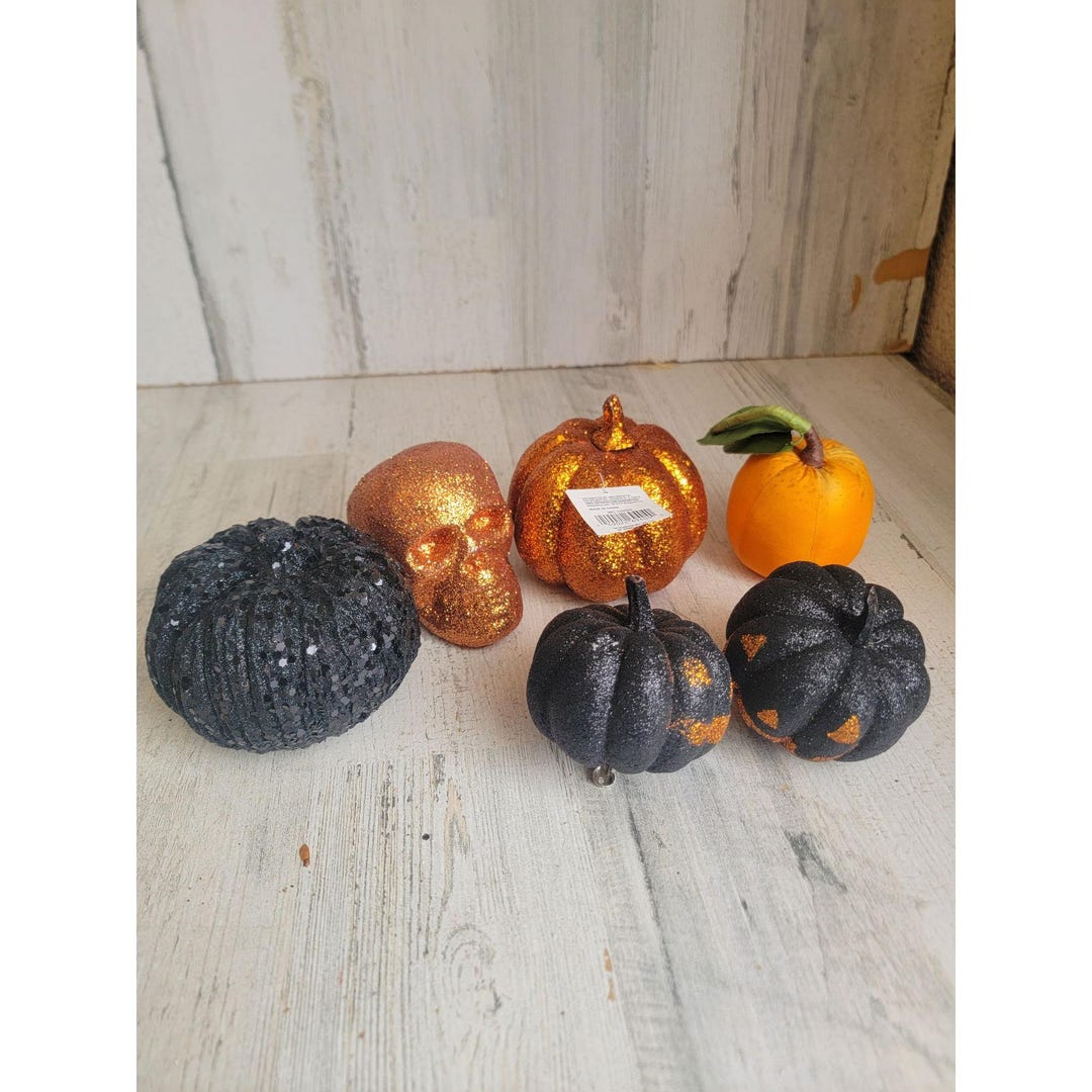 Glitter Styrofoam Halloween Pumpkin Skull Home Decor Set - Etsy