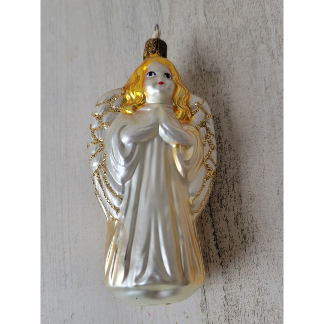 German Angel Glitter Chara Blown Glass Ornament Xmas - Etsy