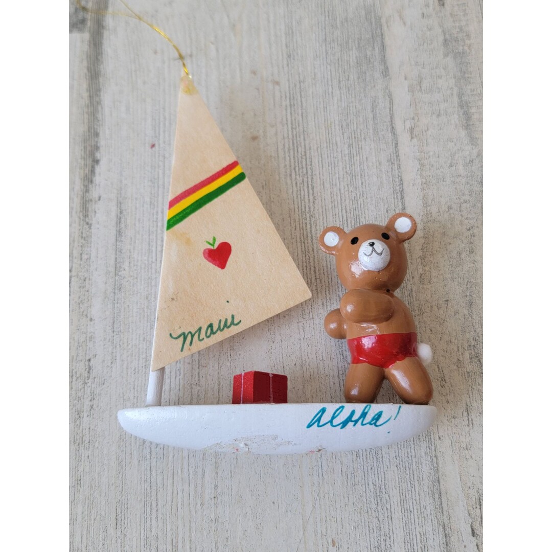 Vintage Maui Aloha Hawaii Teddy Bear Sailboat Ornament Xmas - Etsy