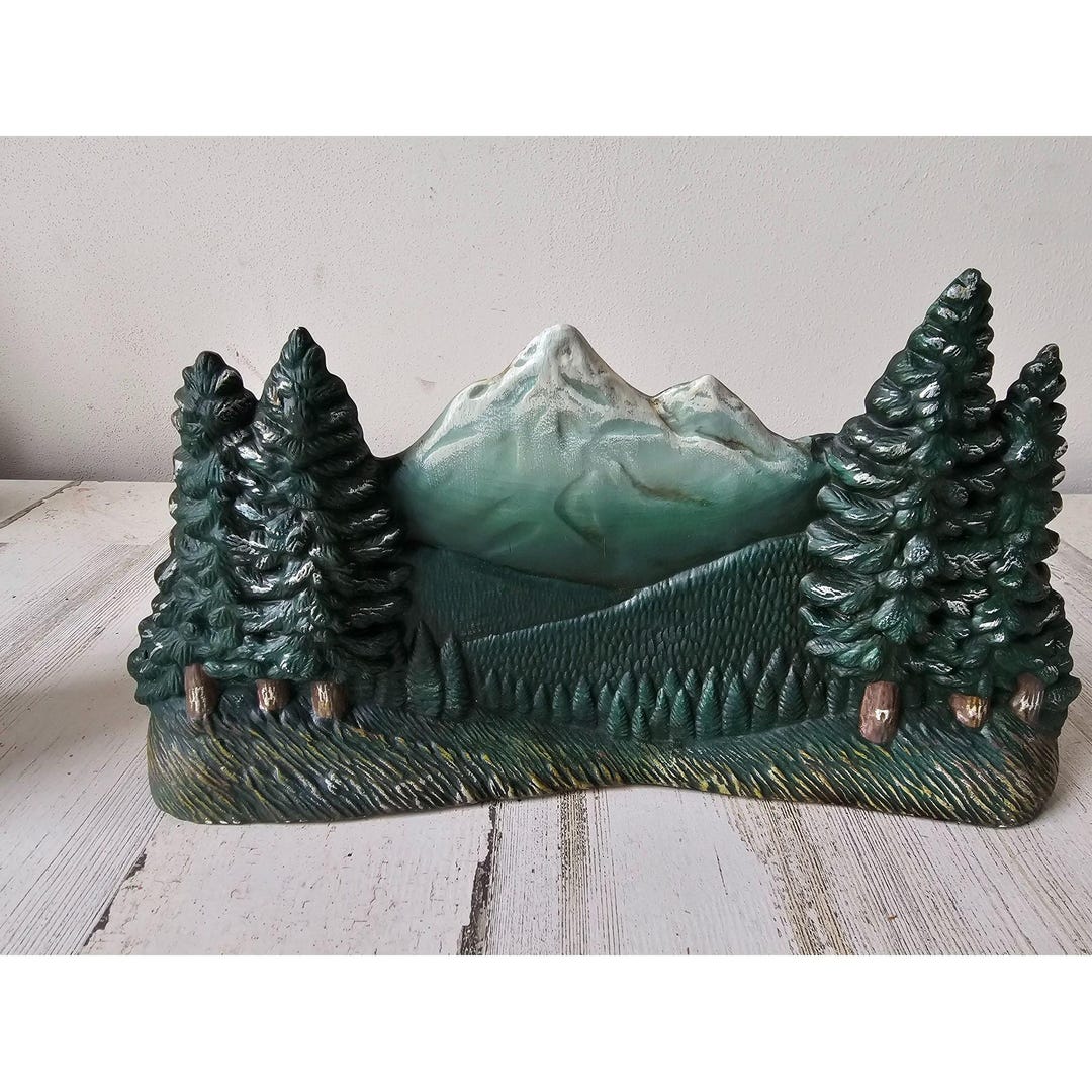 Plaster Mountain Tree Forest Scene Village Train Vintage Decor Unique ...