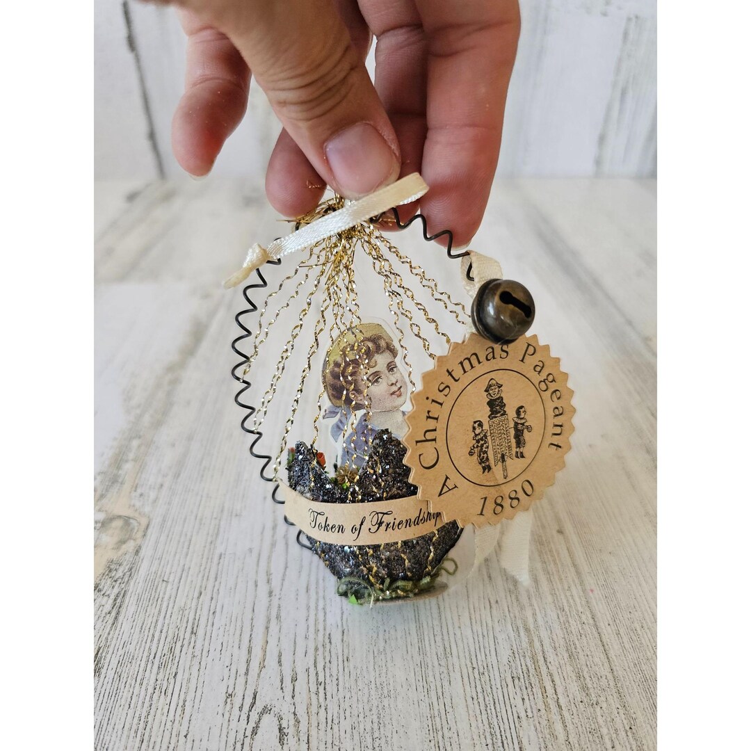 Wendy Addison Victorian Basket Glitter Tinsel Ornament Cardboard Unique ...