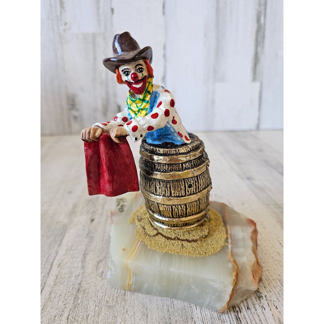 Ron Lee Clown Rodeo Barrel Matador Cowboy 1983 Gold Statue Circus ...